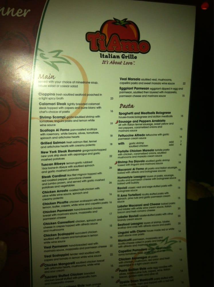 Menu at Ti Amo Italian Grille restaurant, Carson City
