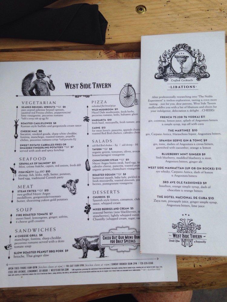 Menu at West Side Tavern pub & bar, Longmont