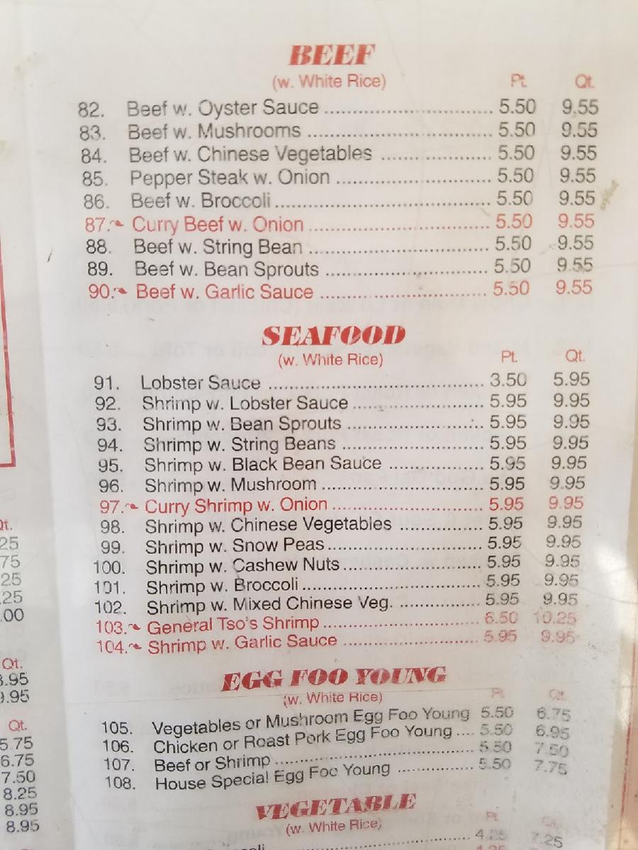 Menu at Yuk Ping Kitchen restaurant, East Orange