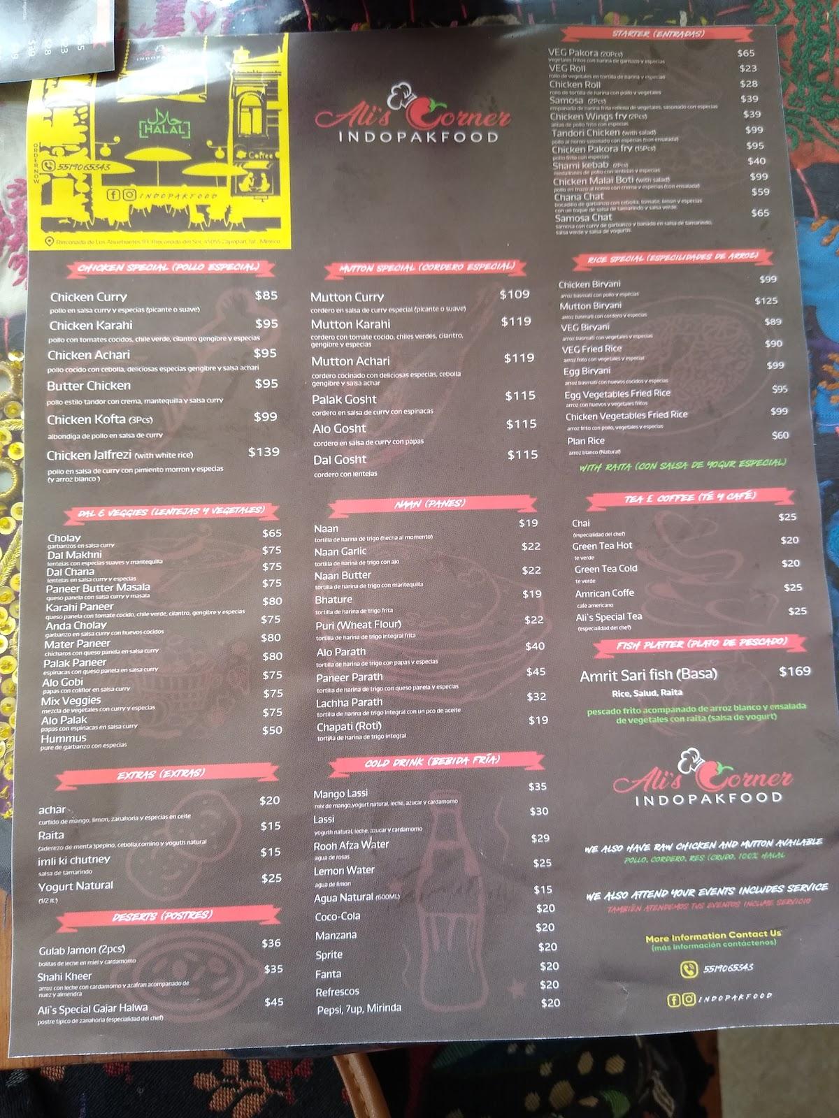 Menu at Ali Corner IndoPak food 100%Halal restaurant, Zapopan