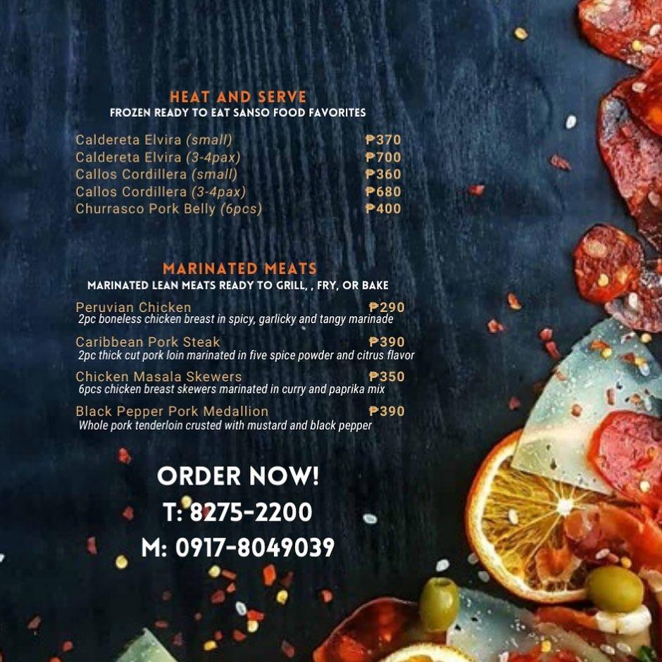 Menu at Cafe Sanso, San Juan, 32 V. Cruz