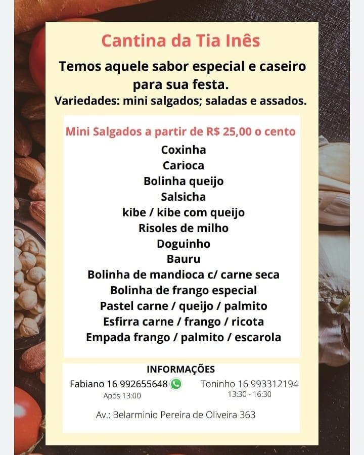 Menu at Cantina Tia Inês restaurant, Jardinópolis