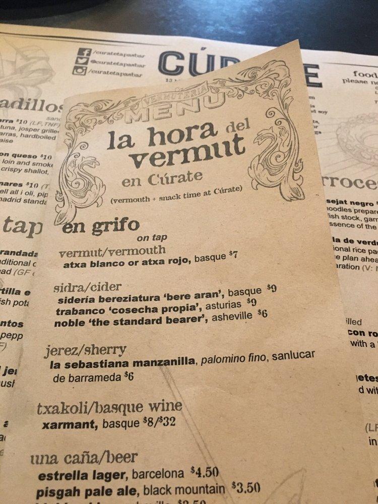 Menu at Cúrate pub & bar, Asheville