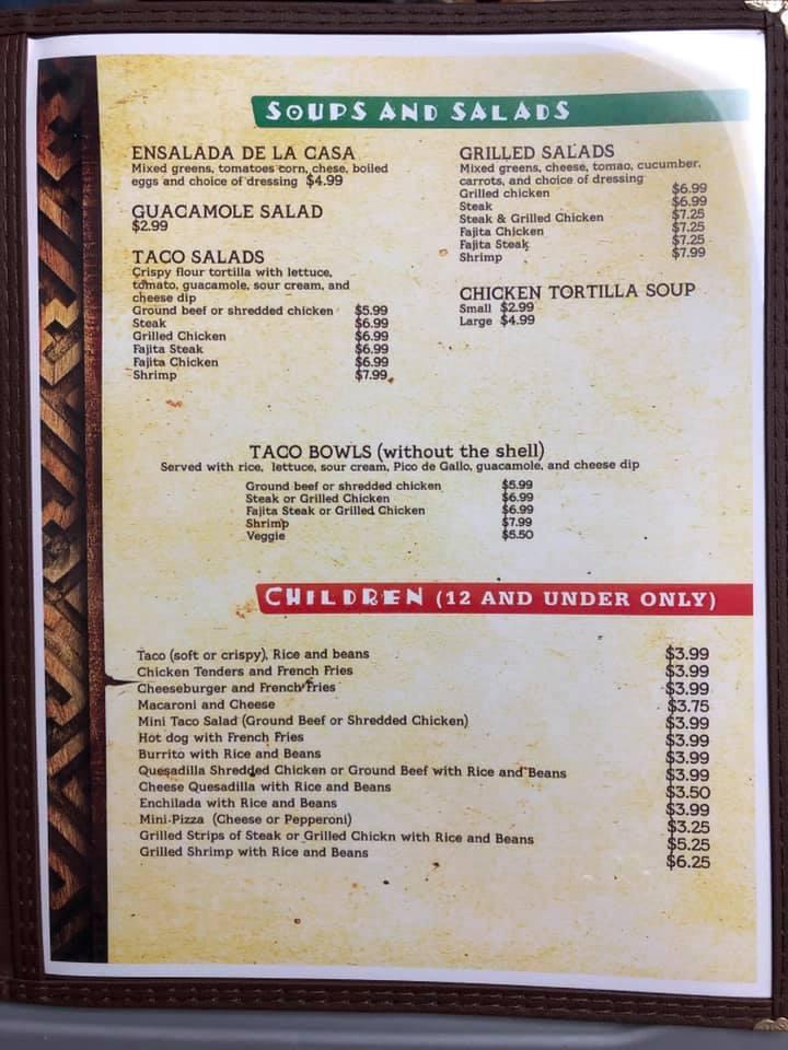Menu at La Fuente Mexican Restaurant, Flora, E North Ave