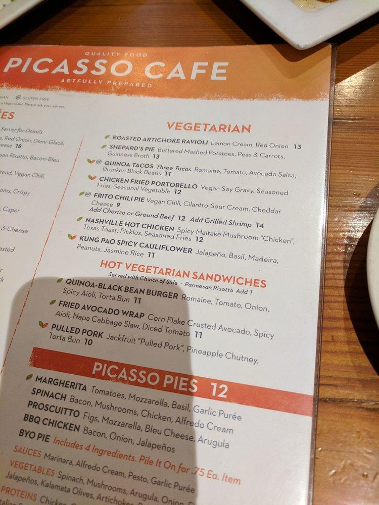 Menu at Picasso Cafe, Oklahoma City