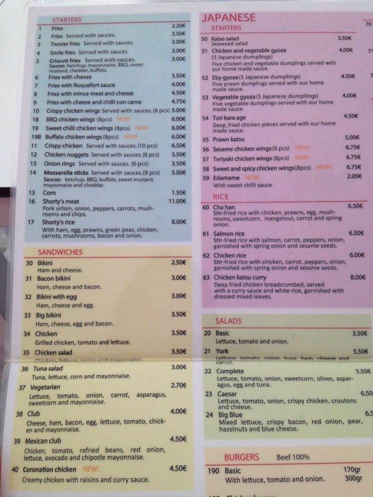 Menu at Pink Pepper restaurant, Rota, 20
