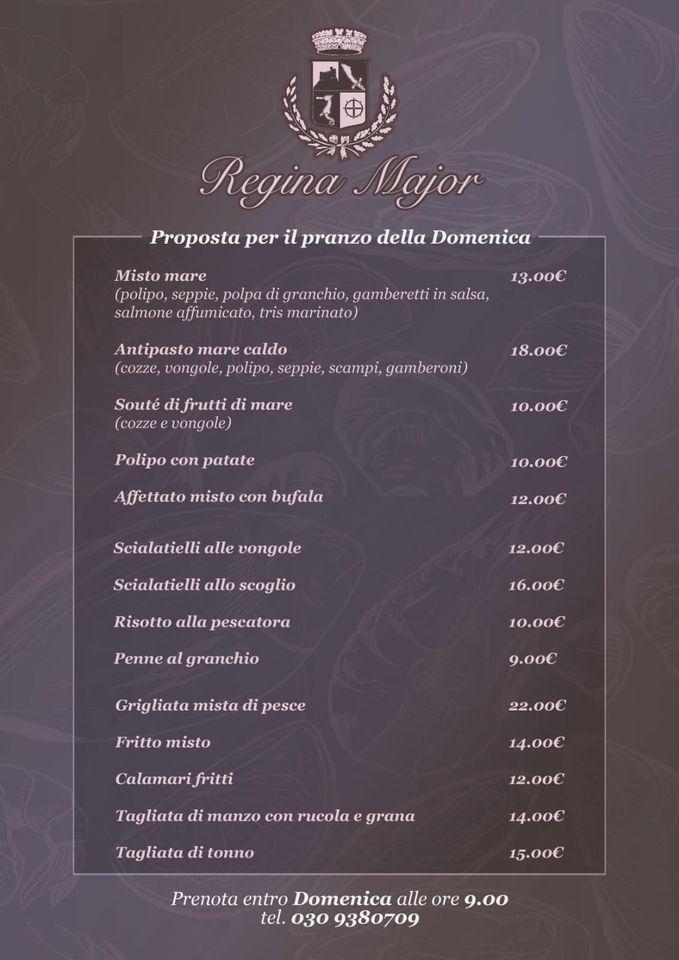 Menu da Ristorante Pizzeria Regina Major, Manerbio