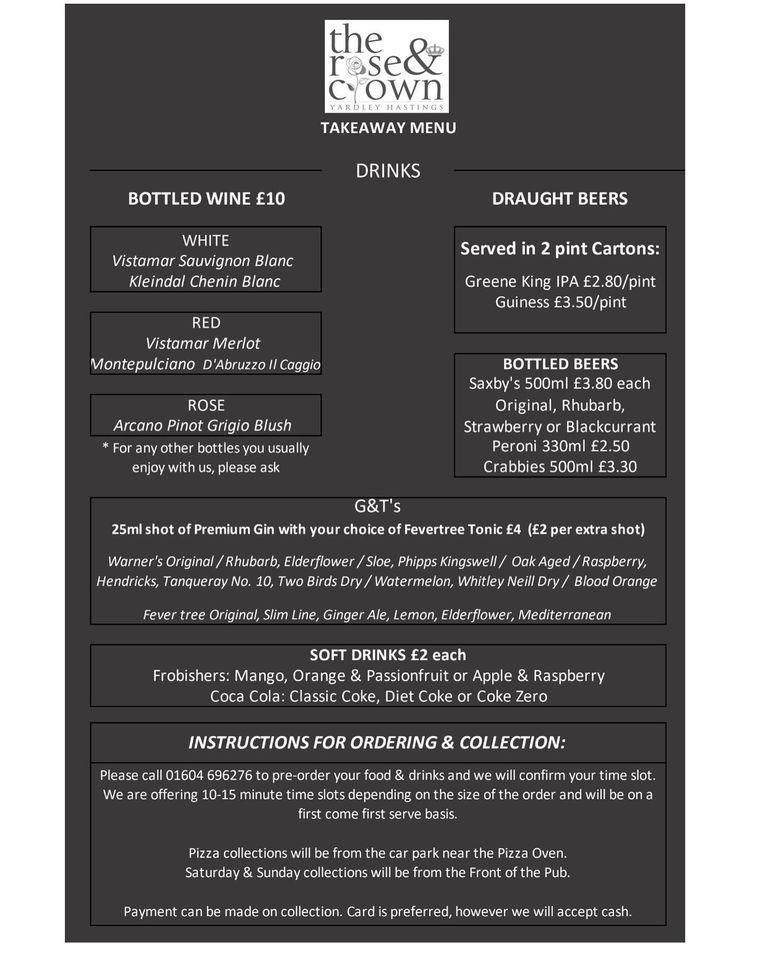 Menu at The Rose & Crown, Yardley Hastings, Northampton pub & bar ...