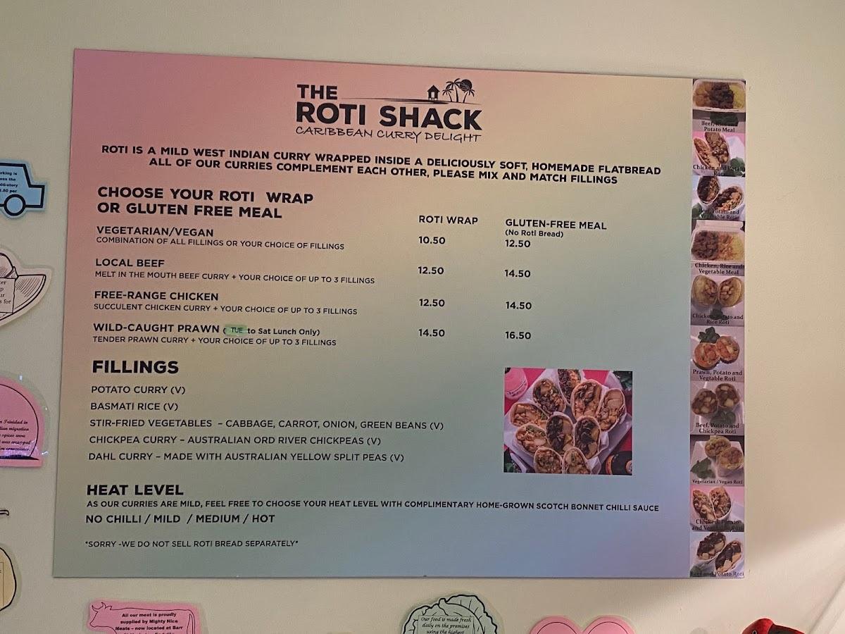 Menu at The Roti Shack fast food, Cairns