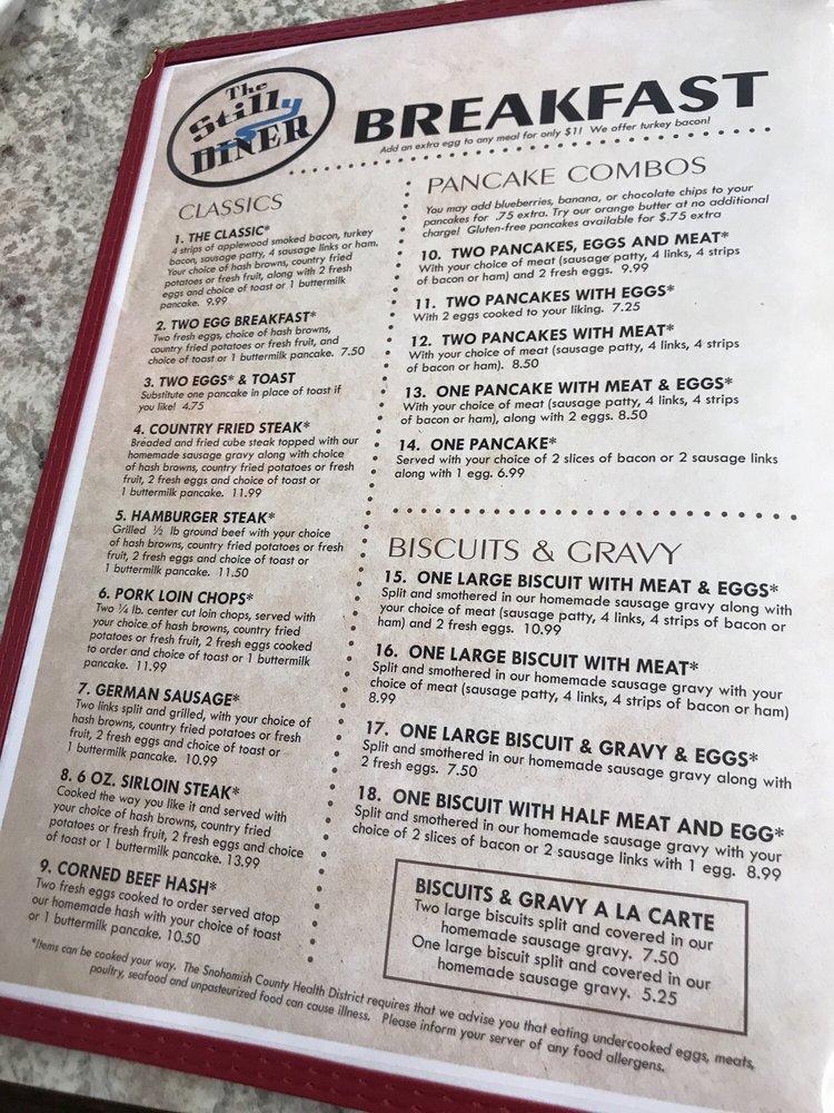 Menu at The Stilly Diner restaurant, Arlington