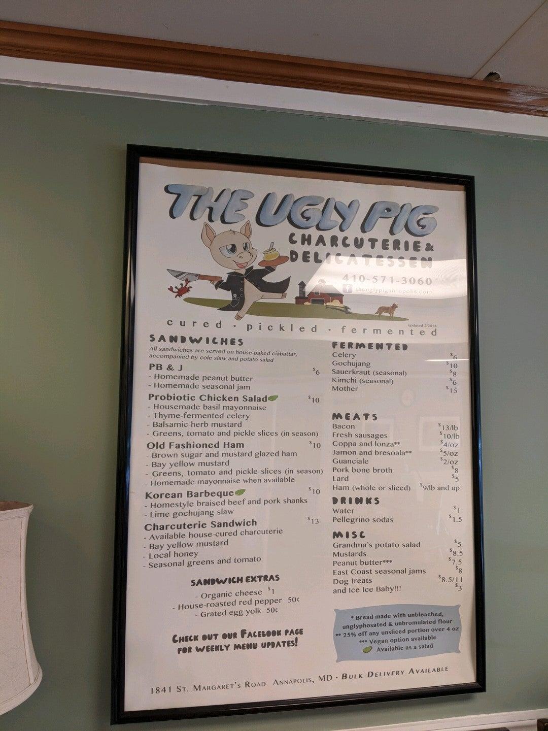 Menu at The Ugly Pig restaurant, Annapolis, St Margarets Rd