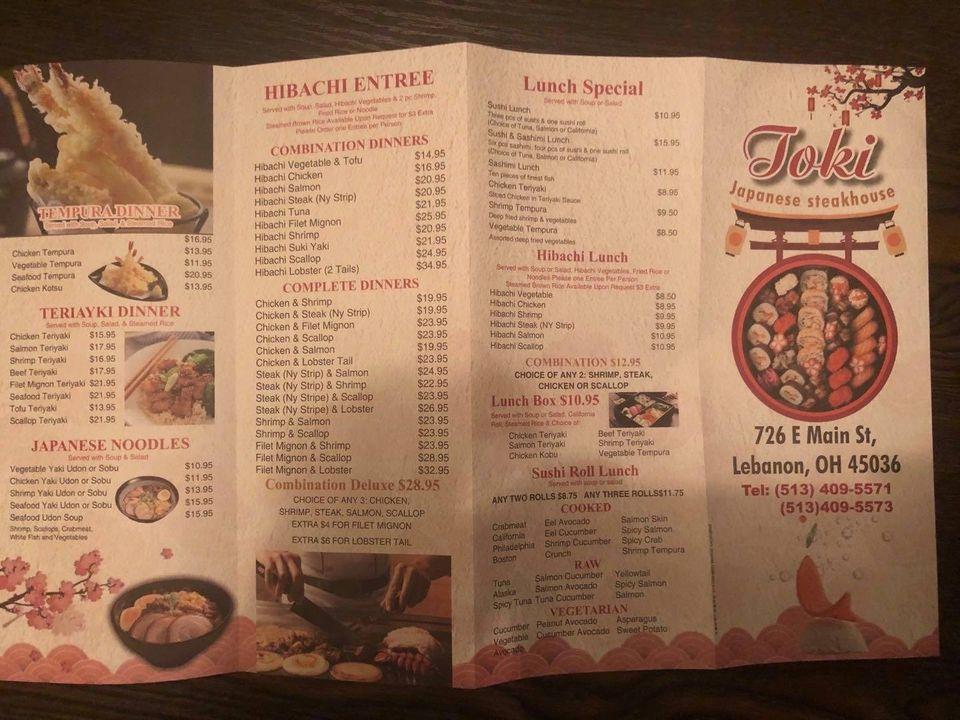 Menu at Toki Japanese Steakhouse, Lebanon