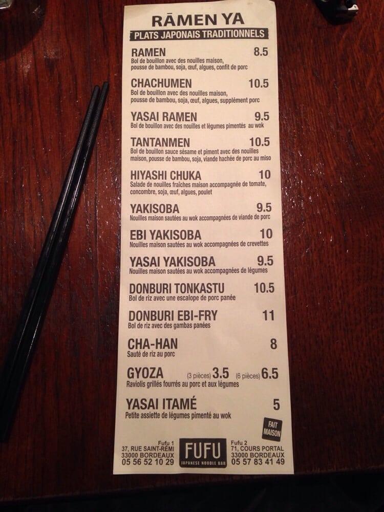Menu at Fufu Ramen restaurant, Bordeaux, 37 Rue Saint-Rémi