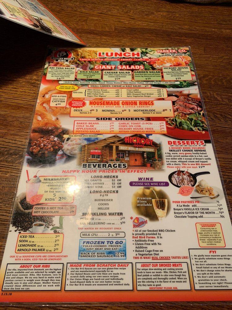Menu at Hickory House BBQ, Parker