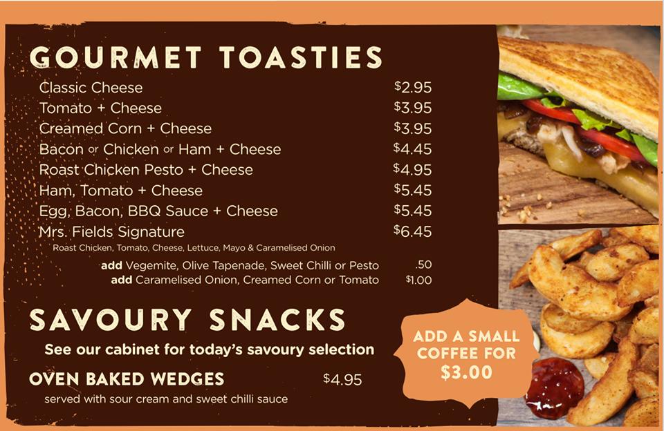 Menu at Mrs Fields & New Zealand Natural Cockburn Gateways Shopping ...