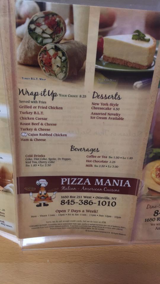 Menu at Pizza Mania pizzeria, Otisville, State Route 211