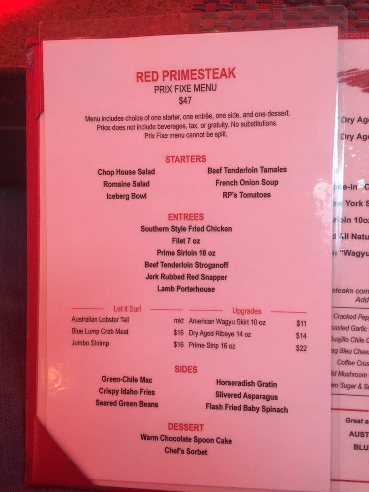 Menu at Red PrimeSteak steakhouse, Oklahoma City, 504 N Broadway Ave