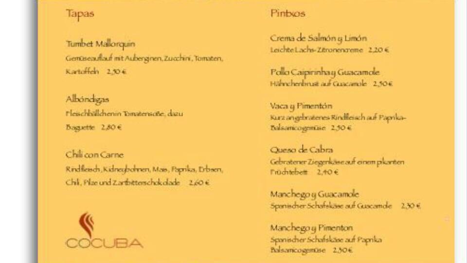 Menu at El Gitano, Bad Dürrheim