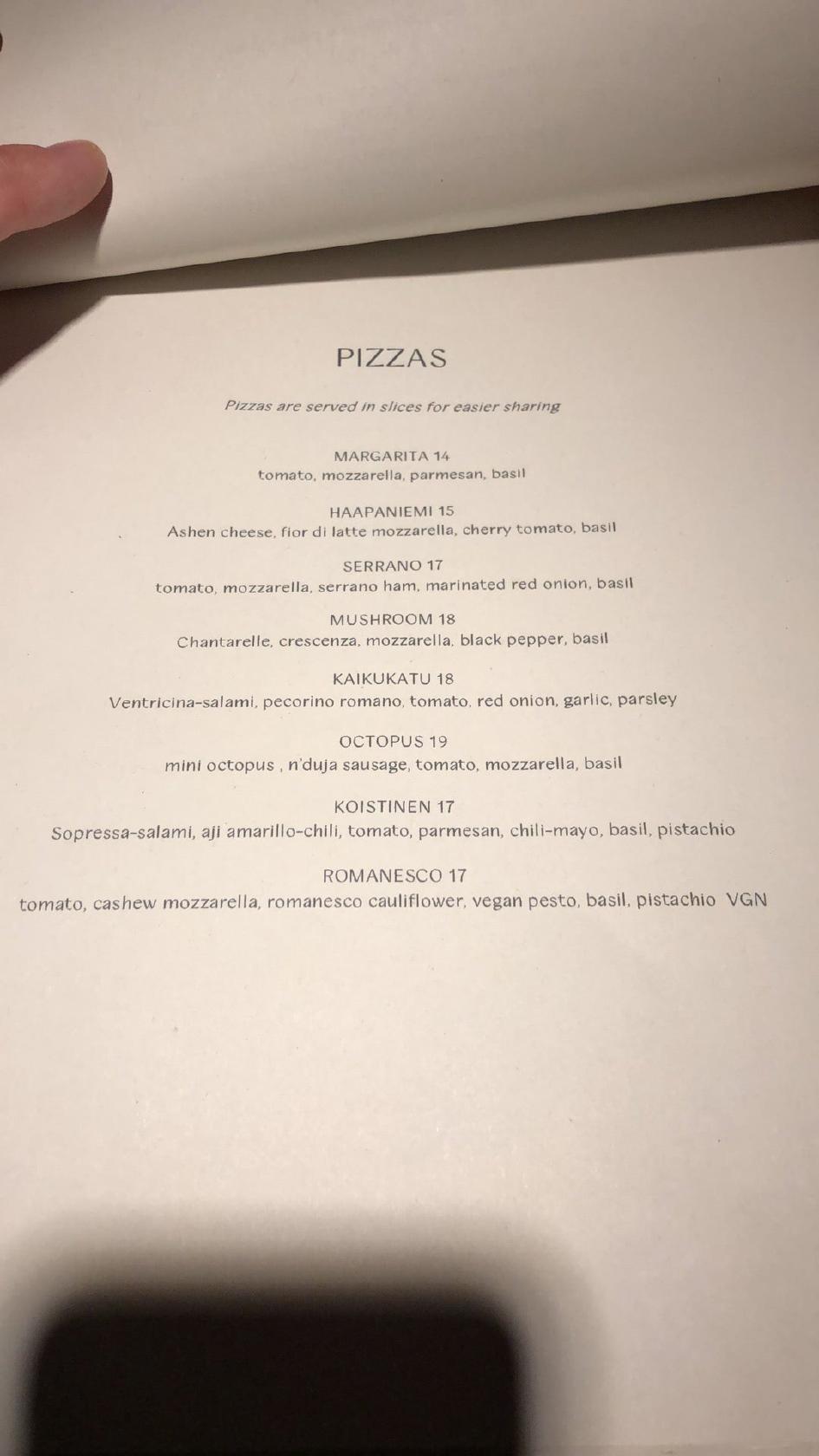 Menu at Ravintola Tanner restaurant, Helsinki