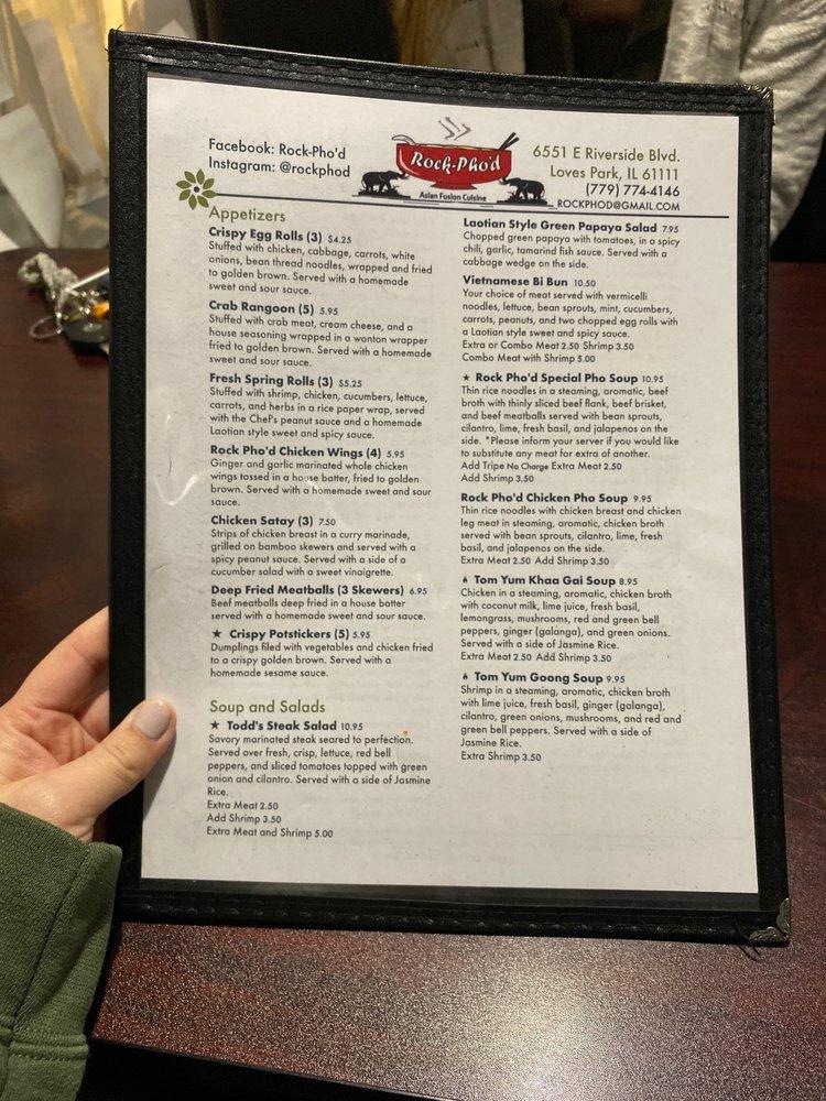 Menu at Rock-Pho'd Asian Fusion Cuisine restaurant, Rockford