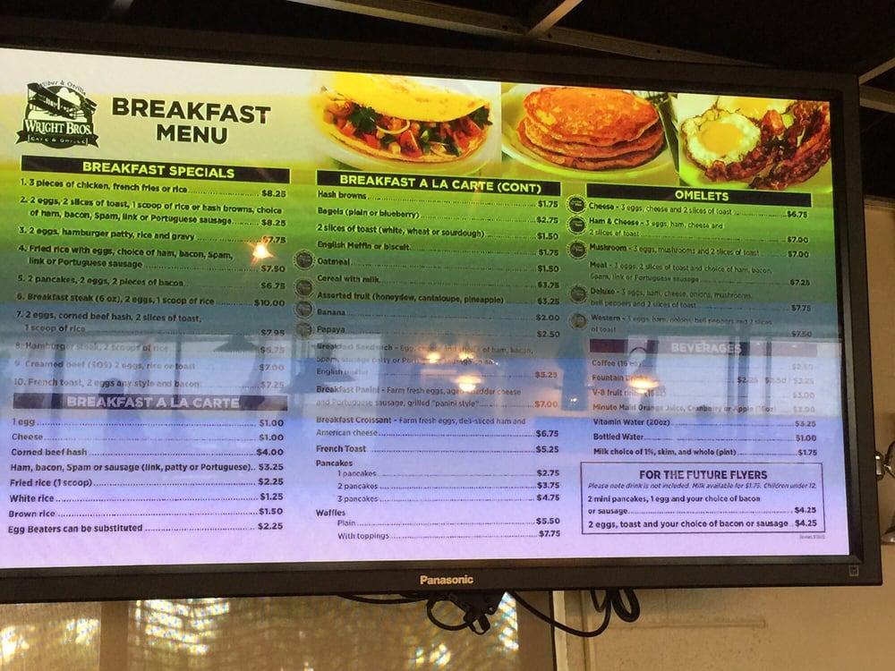 Menu at Wright Brothers Cafe, Honolulu
