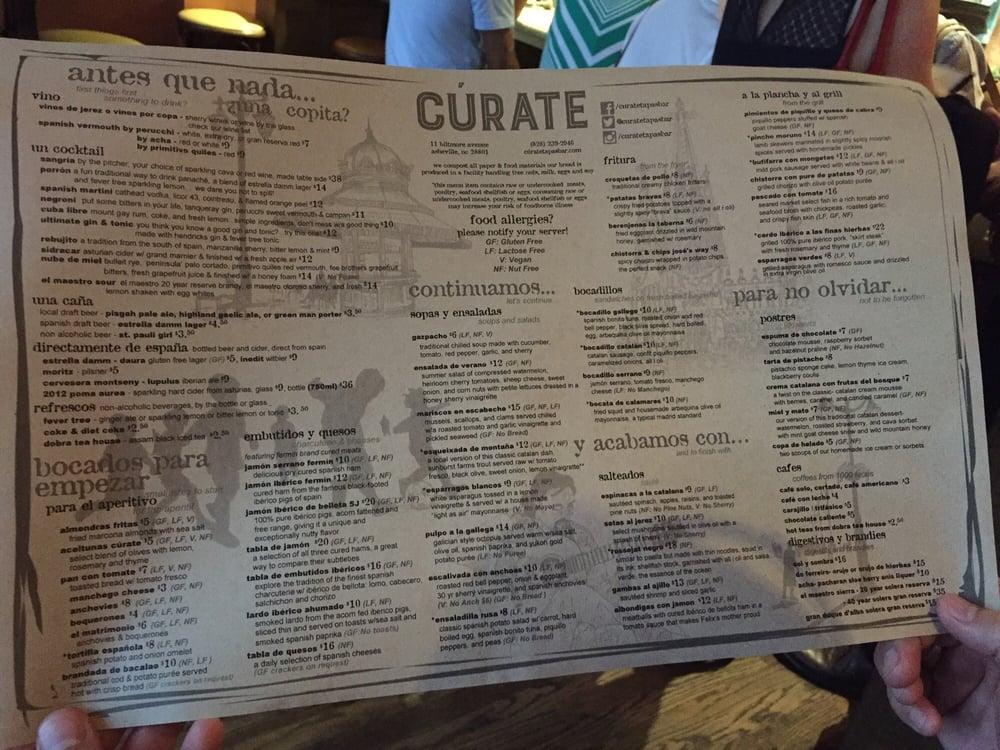 Menu at Cúrate pub & bar, Asheville