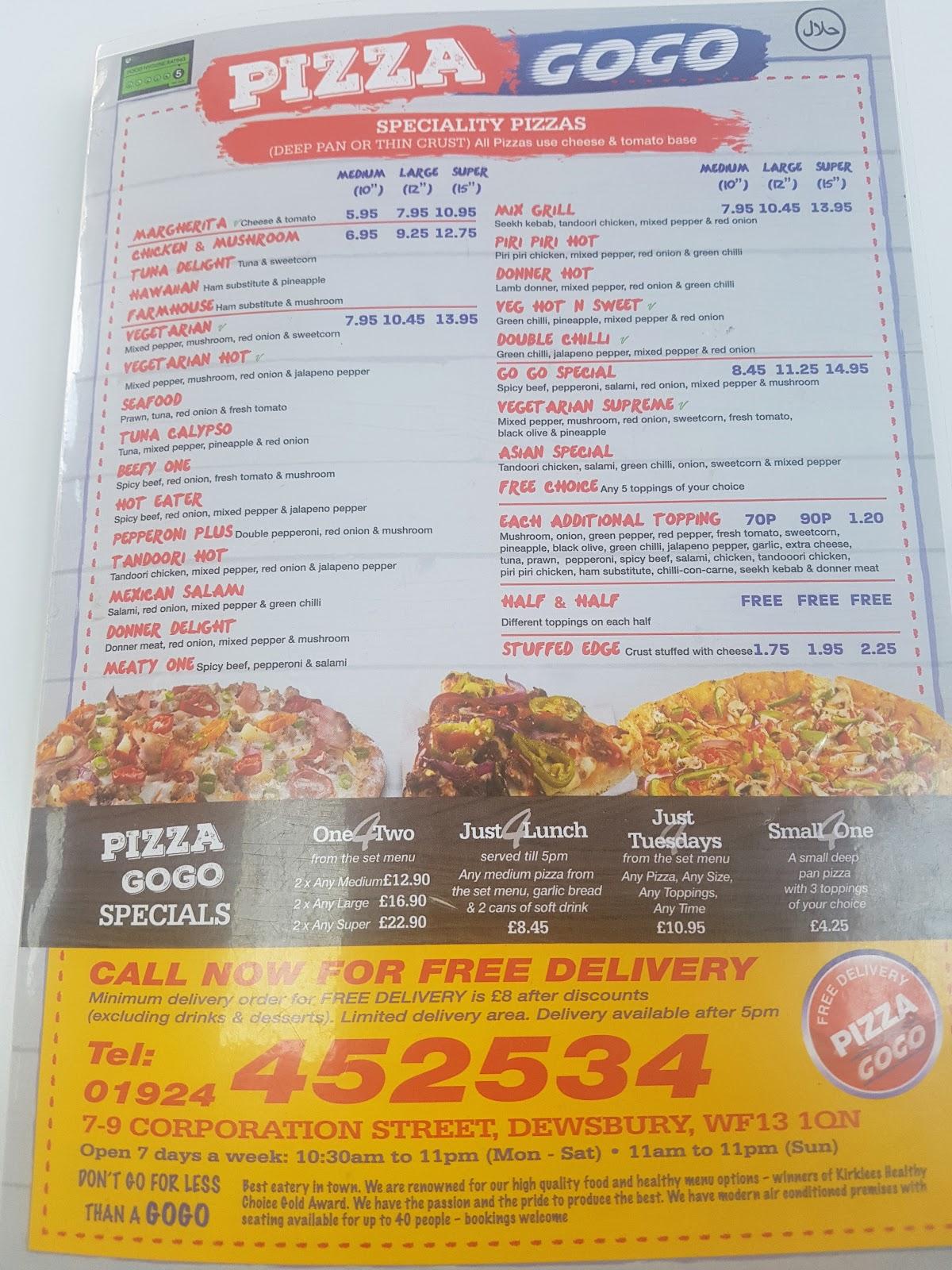 Menu at Pizza Go Go pizzeria, Dewsbury, 7-9 Corporation St