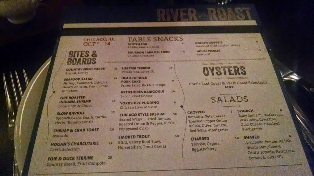 Menu at River Roast pub & bar, Chicago, 315 N La Salle St