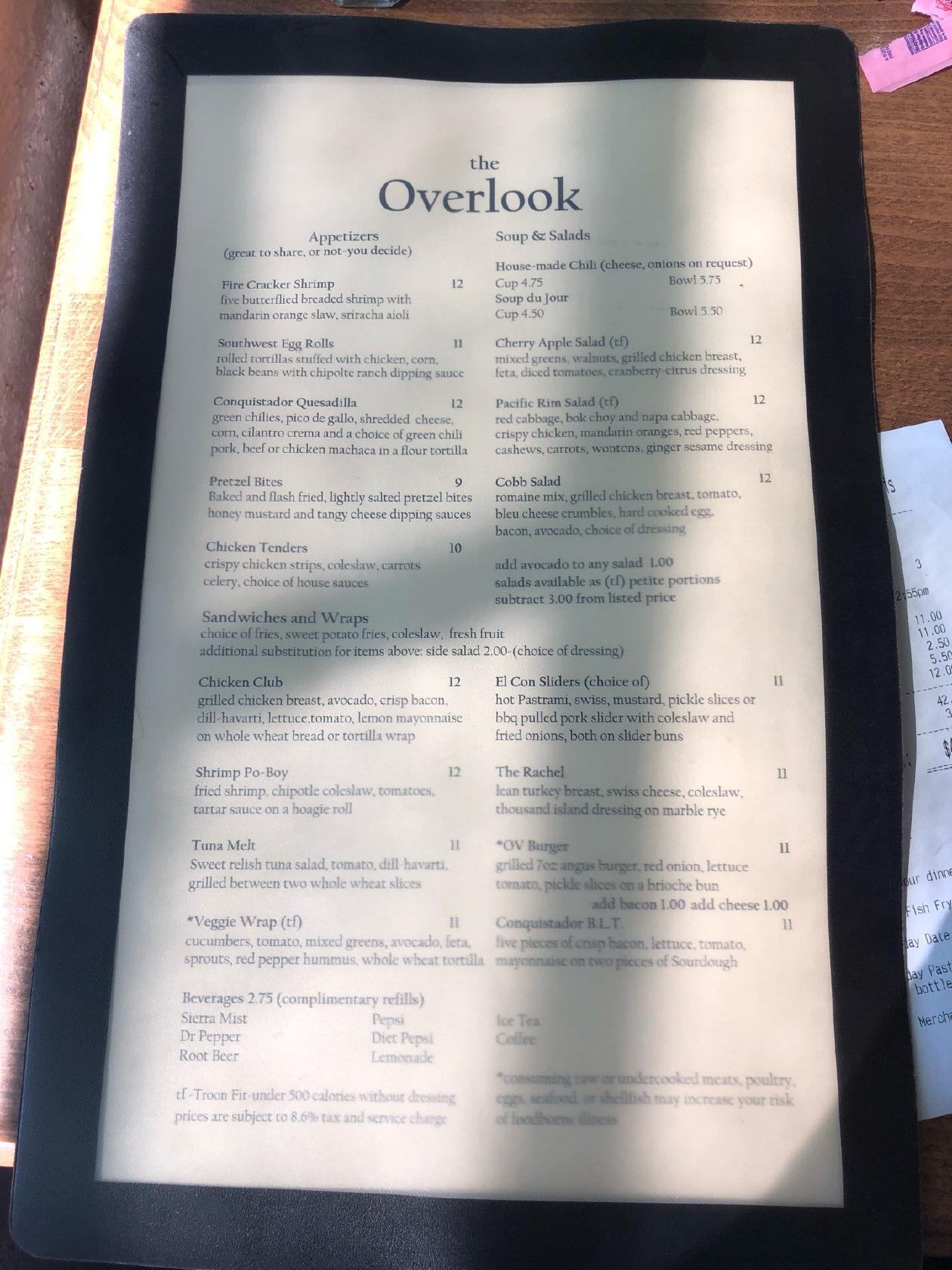 Menu at The Overlook pub & bar, Oro Valley