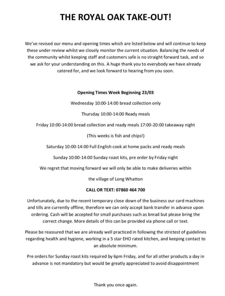 Menu at The Royal Oak pub & bar, Loughborough, The Grn