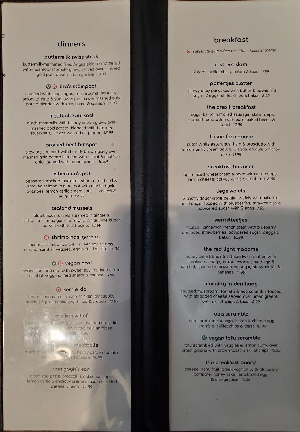 Carta del restaurante Van Gogh's Eeterie, Springfield