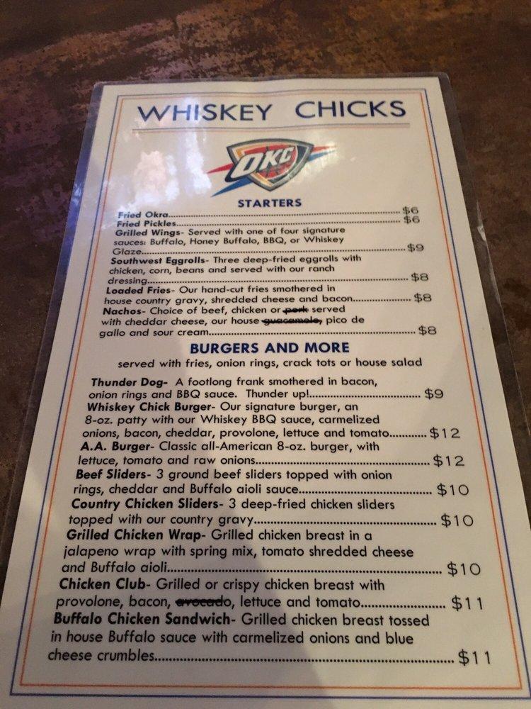 Menu at Whiskey Chicks pub & bar, Oklahoma City