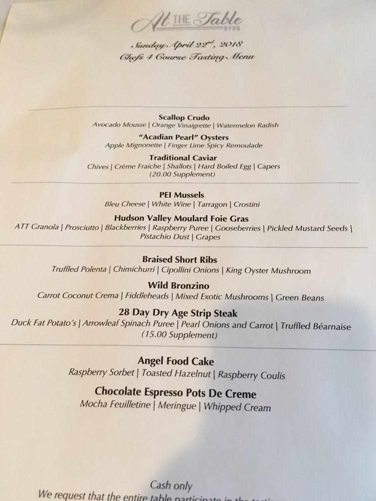 Menu at At The Table BYOB restaurant, Wayne