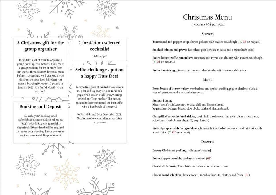 Menu at Don't Tell Titus pub & bar, Bradford