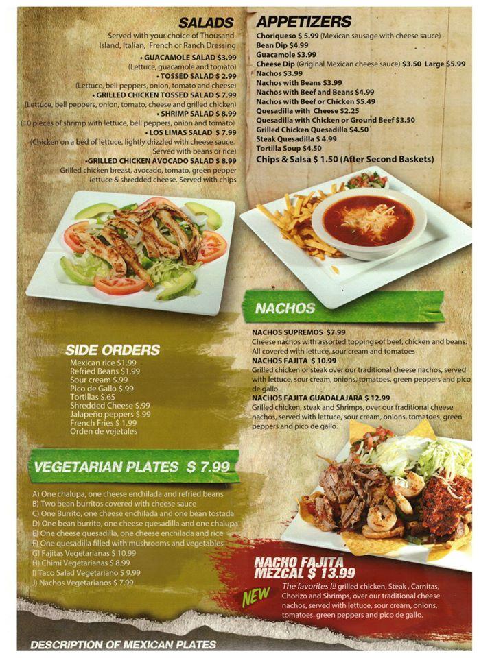 Carta del restaurante El Mezcal Grill, Cambridge City