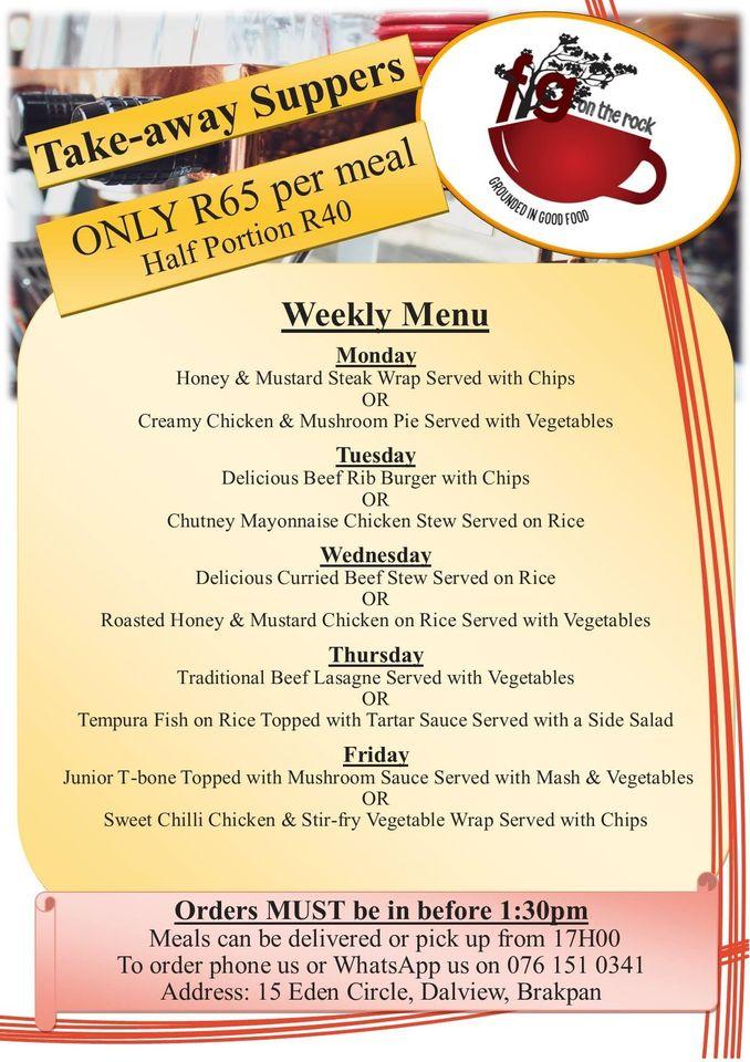 Menu at Fig on the rock restaurant, Brakpan