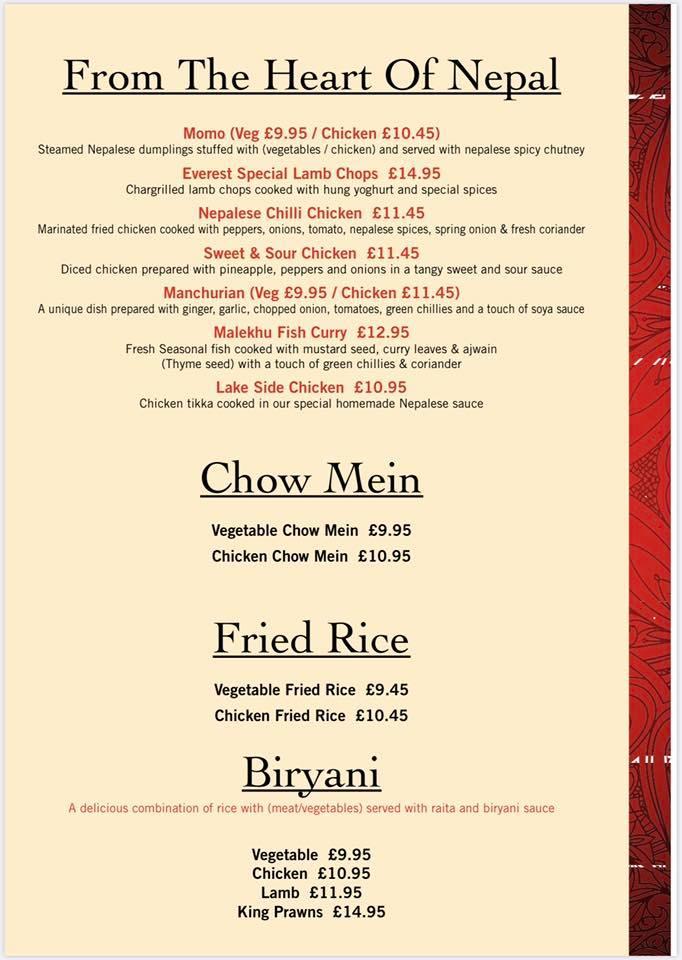 Menu at Himalayan Dine Shawlands restaurant, Glasgow, 71 Kilmarnock Rd