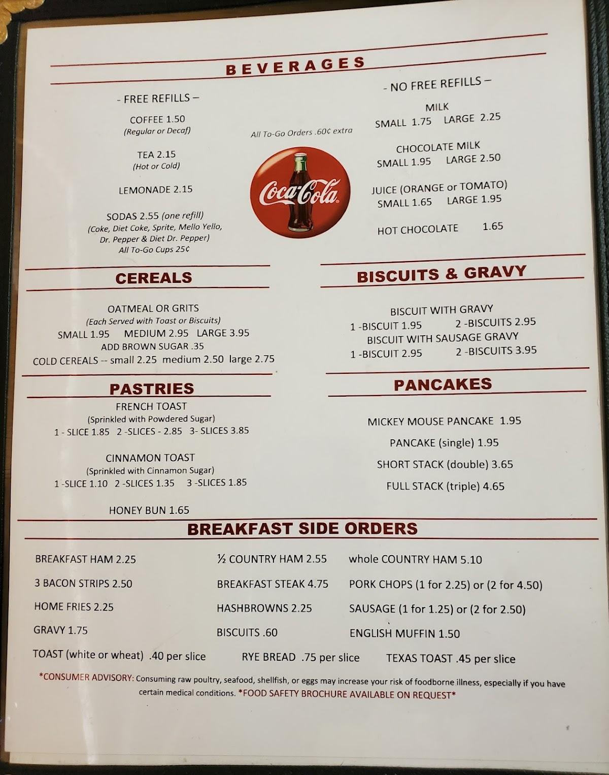 Menu at Junction 166 Cafe, Pocahontas