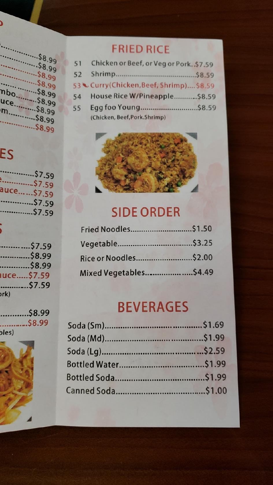 Menu at Ming's Cafe, Tyler