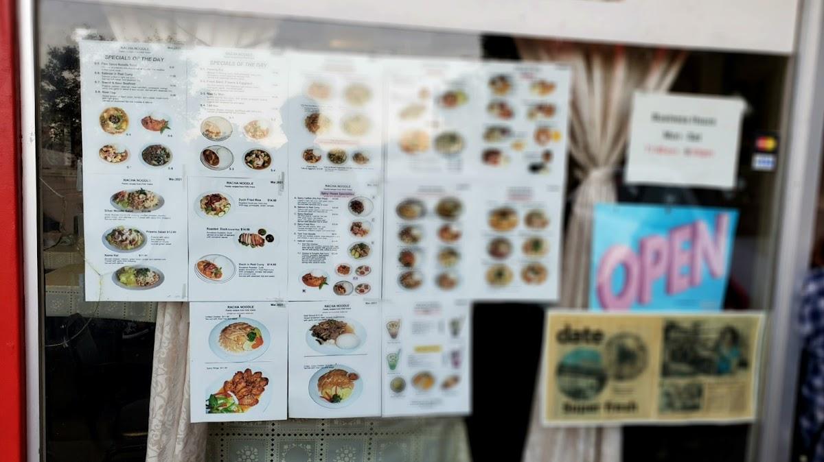 Menu at Racha Noodle restaurant, Redding