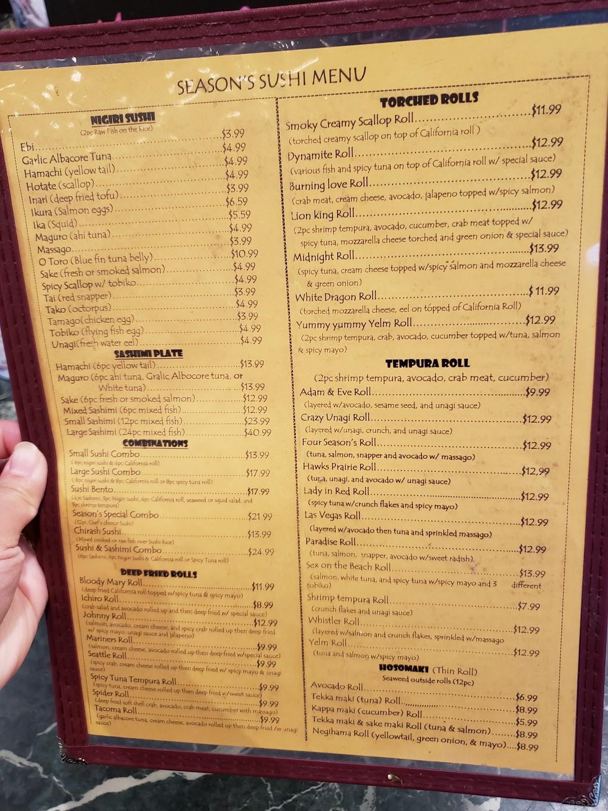 Menu at Season's Teriyaki and Sushi restaurant, Lacey, Marvin Rd NE ...