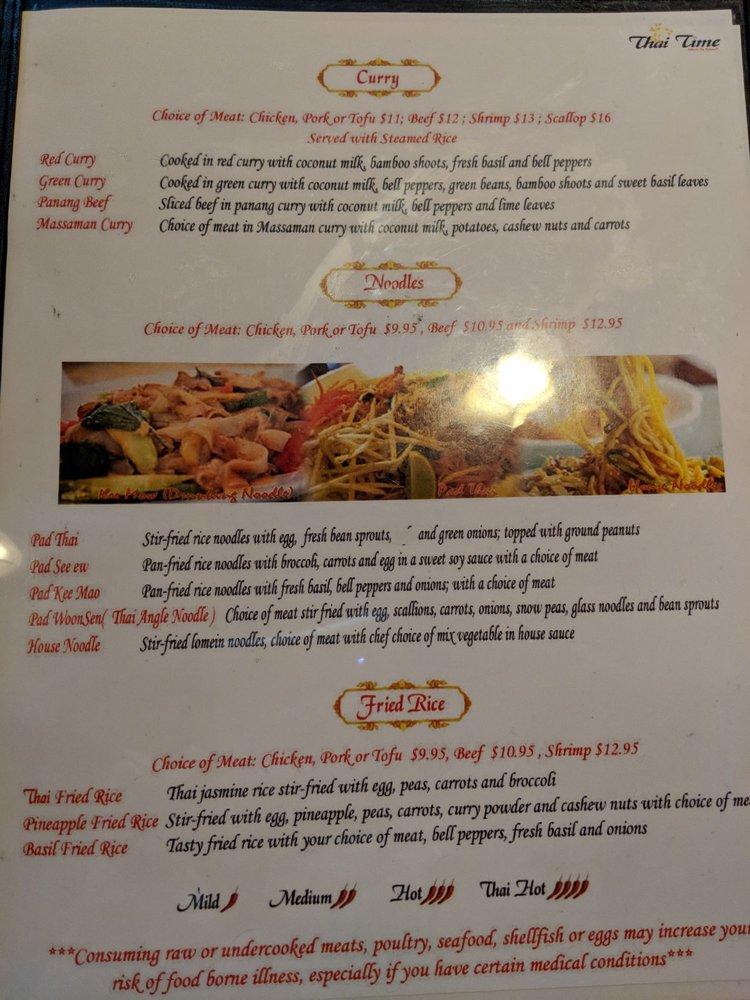 Menu at Thai Time restaurant, McDonough