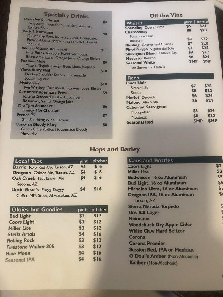 Menu at The Views Restaurant, Oro Valley, E Rancho Vistoso Blvd