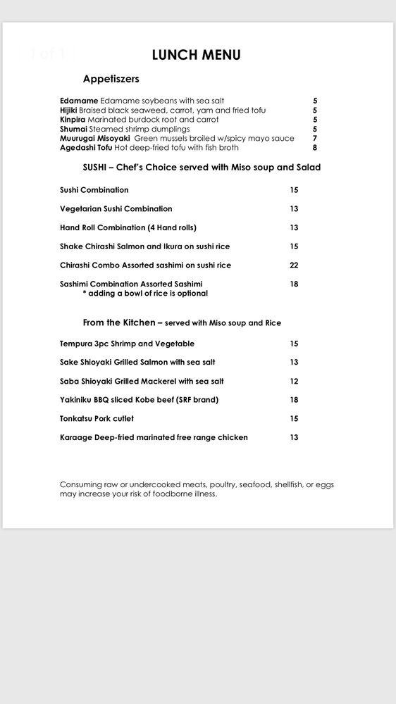 Menu at AOI Sushi & Izakaya restaurant, Boulder