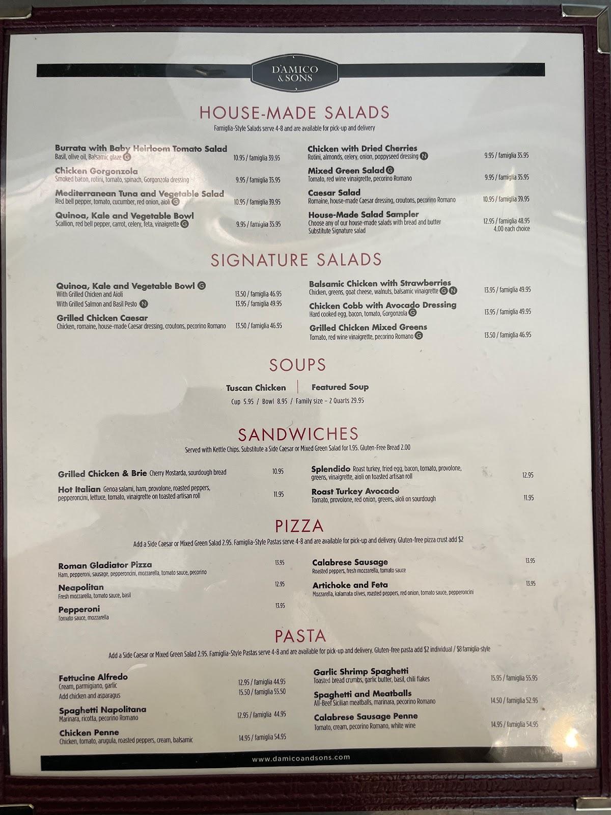 Menu at D'Amico & Sons pizzeria, Golden Valley, Olson Mem Hwy