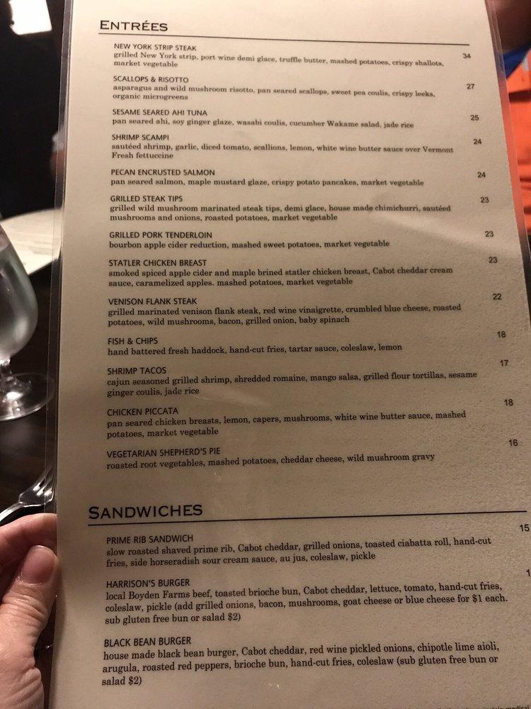 Menu at Harrison's Restaurant, Stowe