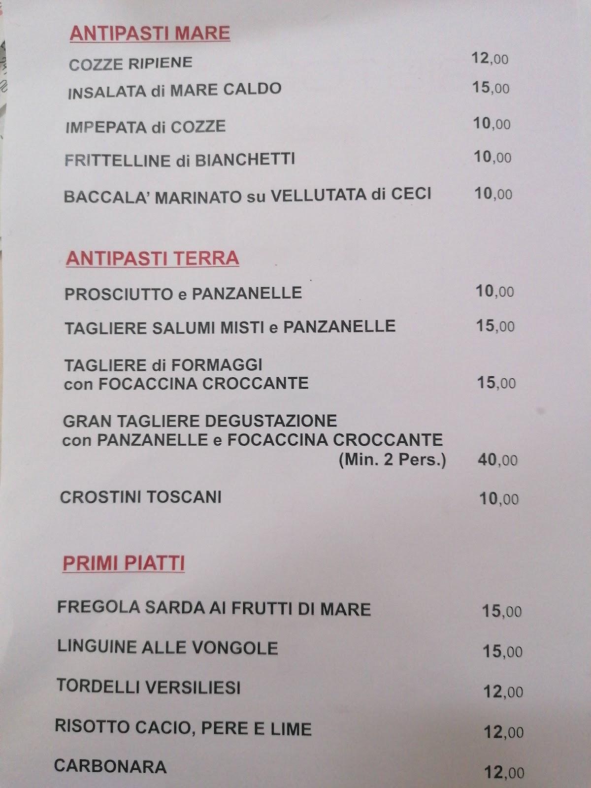 Menu at Mangio Forte (food factory) restaurant, Forte dei Marmi
