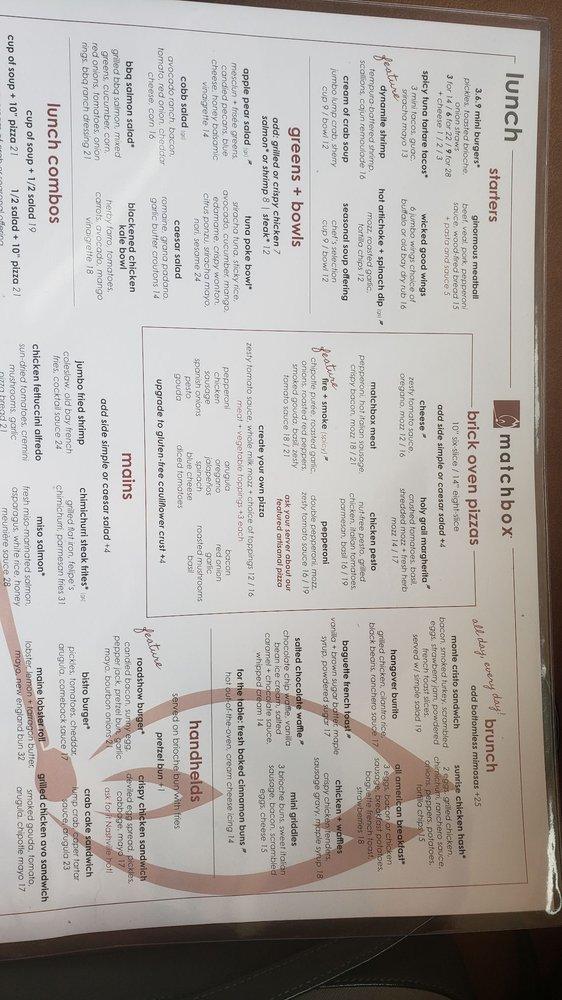 Menu at matchbox pizzeria, Reston