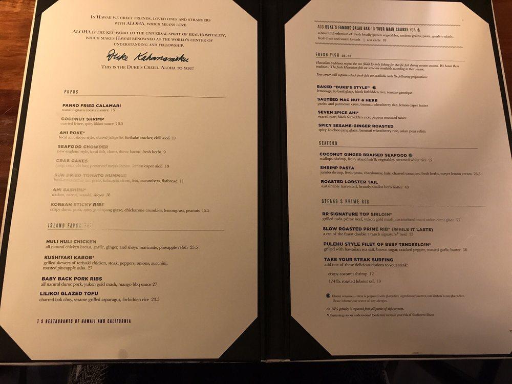 Menu at Duke's Waikiki pub & bar, Honolulu, Kalākaua Ave #116