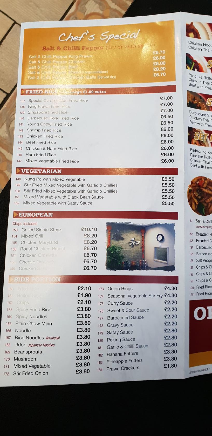 Menu at Jimmy Wan's fast food, East Kilbride